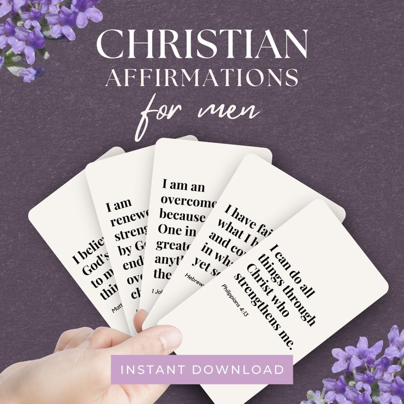 48 Affirmation Cards for Christian Men, INSTANT DOWNLOAD, Bible Verse ...
