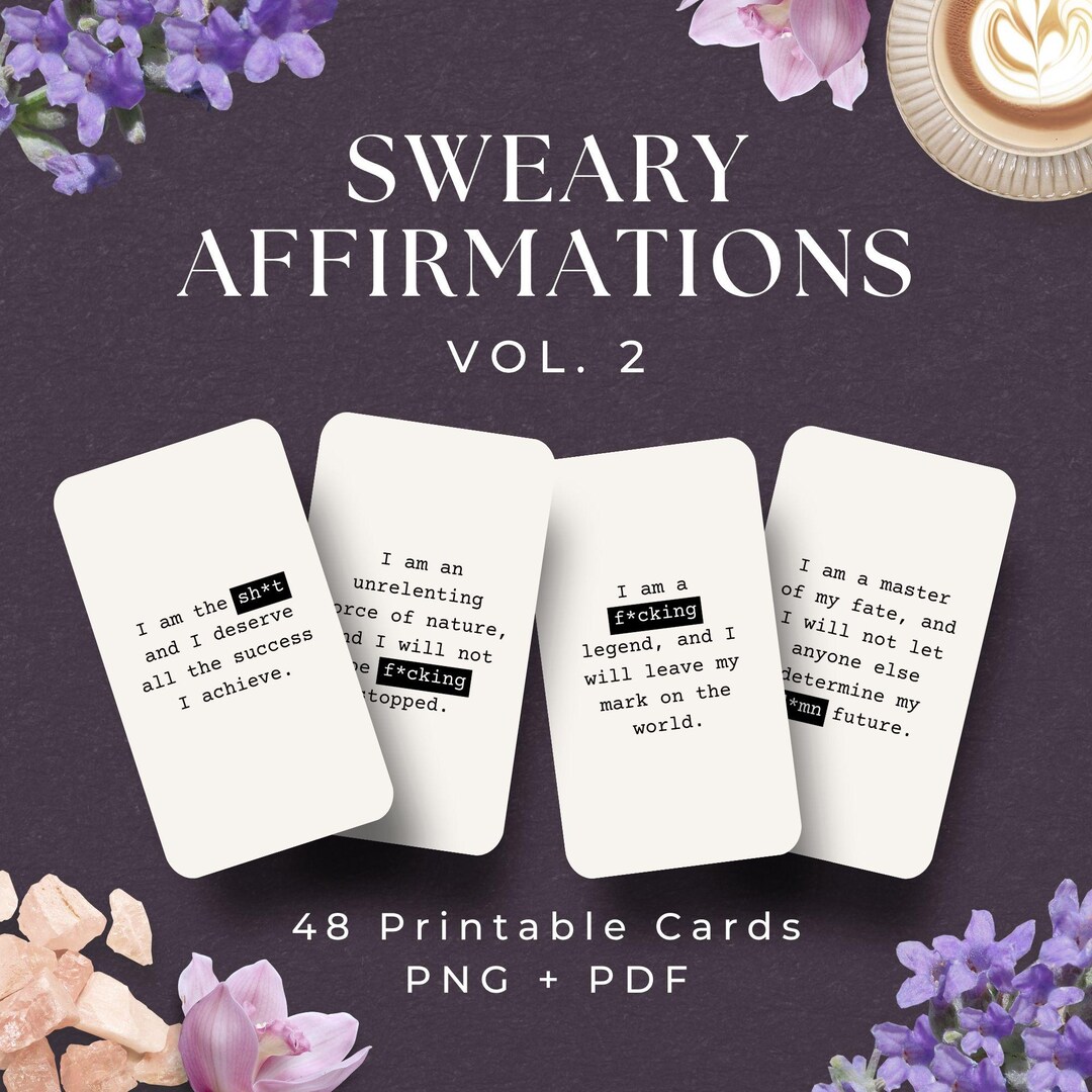 48 Sweary Affirmation Cards for Women, INSTANT DOWNLOAD, Rude Cards ...