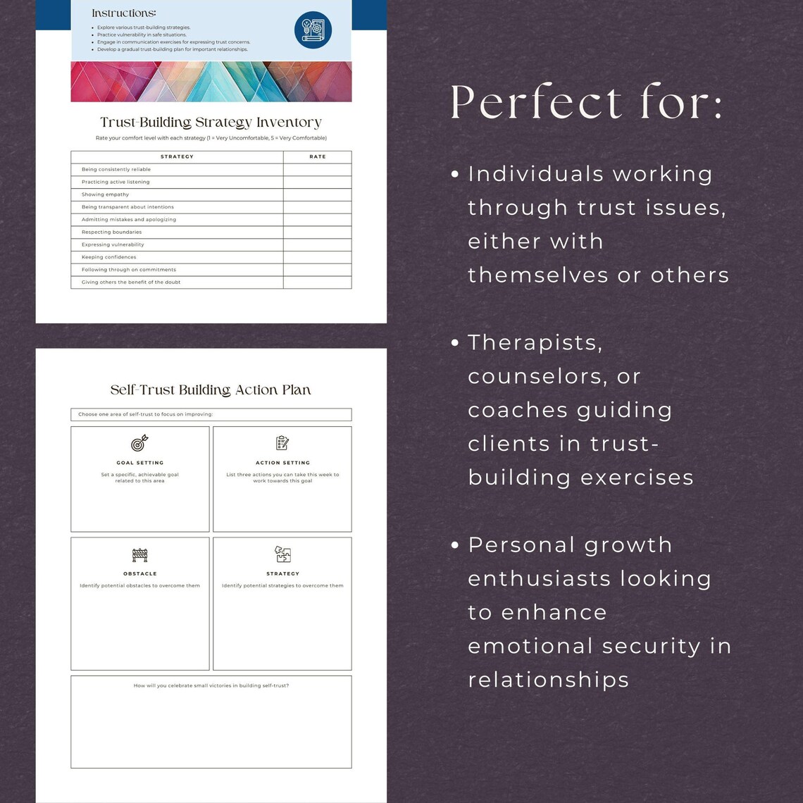 Trust Therapy Worksheets, INSTANT DOWNLOAD, Building Trust Worksheets ...