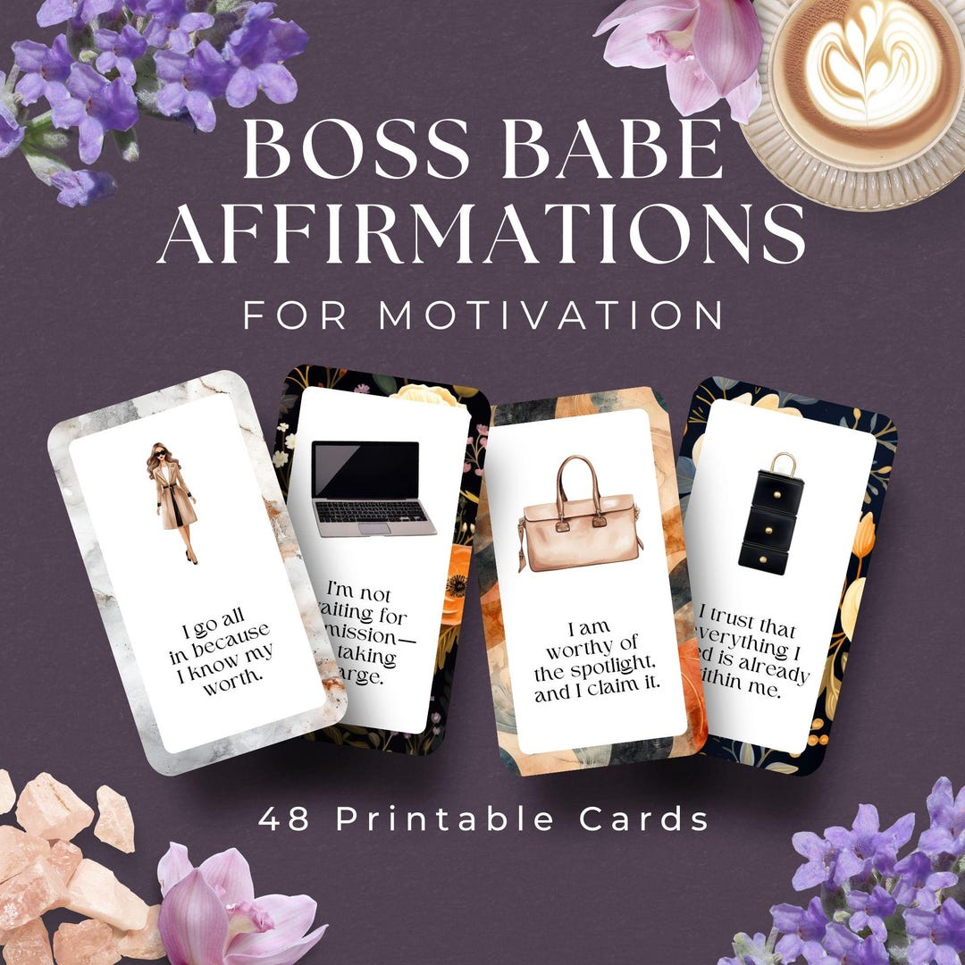 48 Printable Boss Babe Affirmation Cards, INSTANT DOWNLOAD, Empowering ...