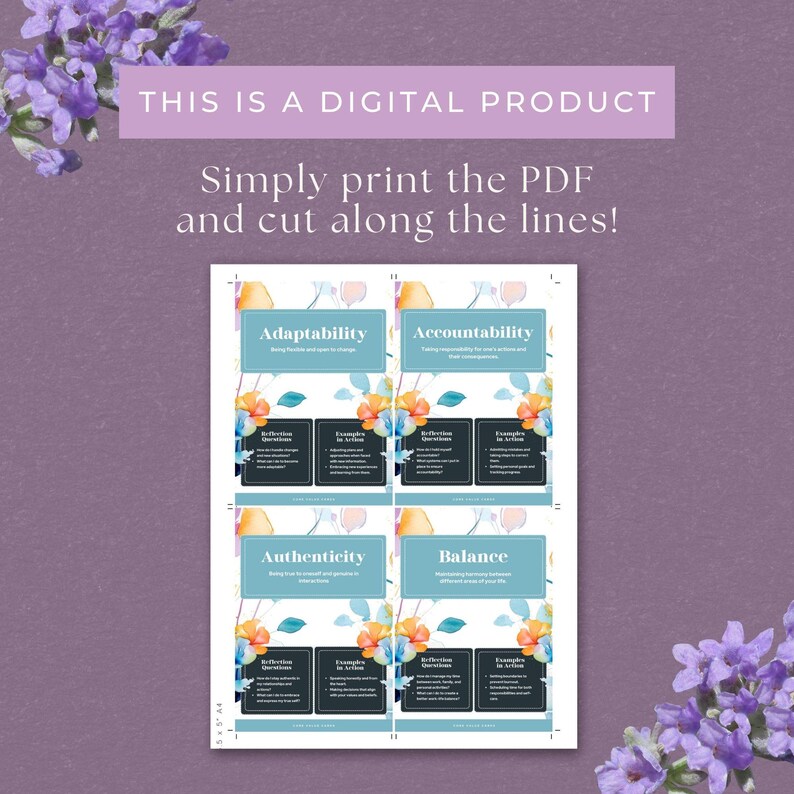 40 Core Values Cards, INSTANT DOWNLOAD, ACT Therapy, Character Trait ...