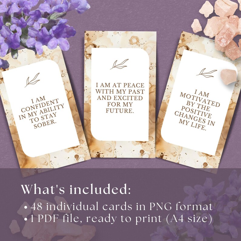 48 Sober Affirmation Cards, INSTANT DOWNLOAD, Printable Sobriety ...
