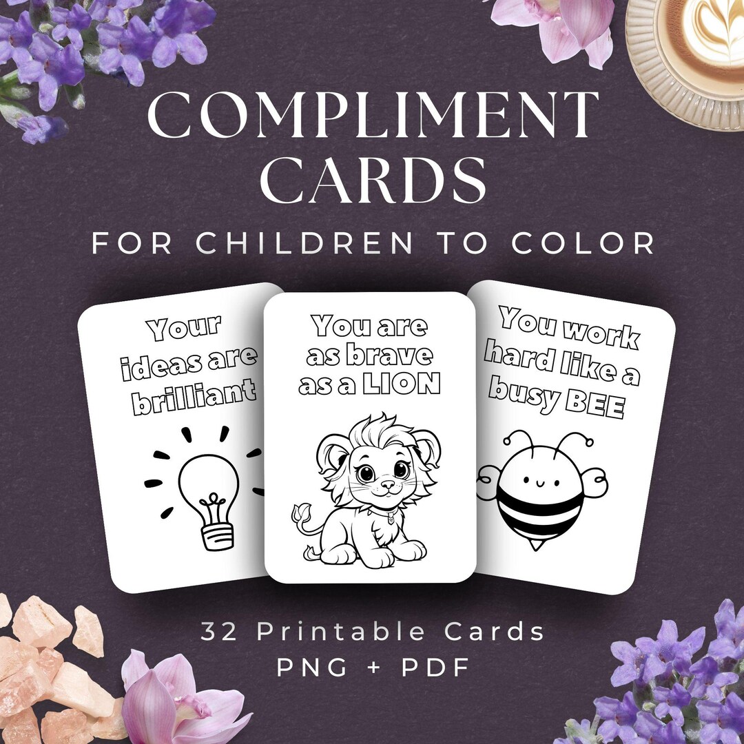 Compliment Cards to Color, INSTANT DOWNLOAD, Printable Kindness Cards ...