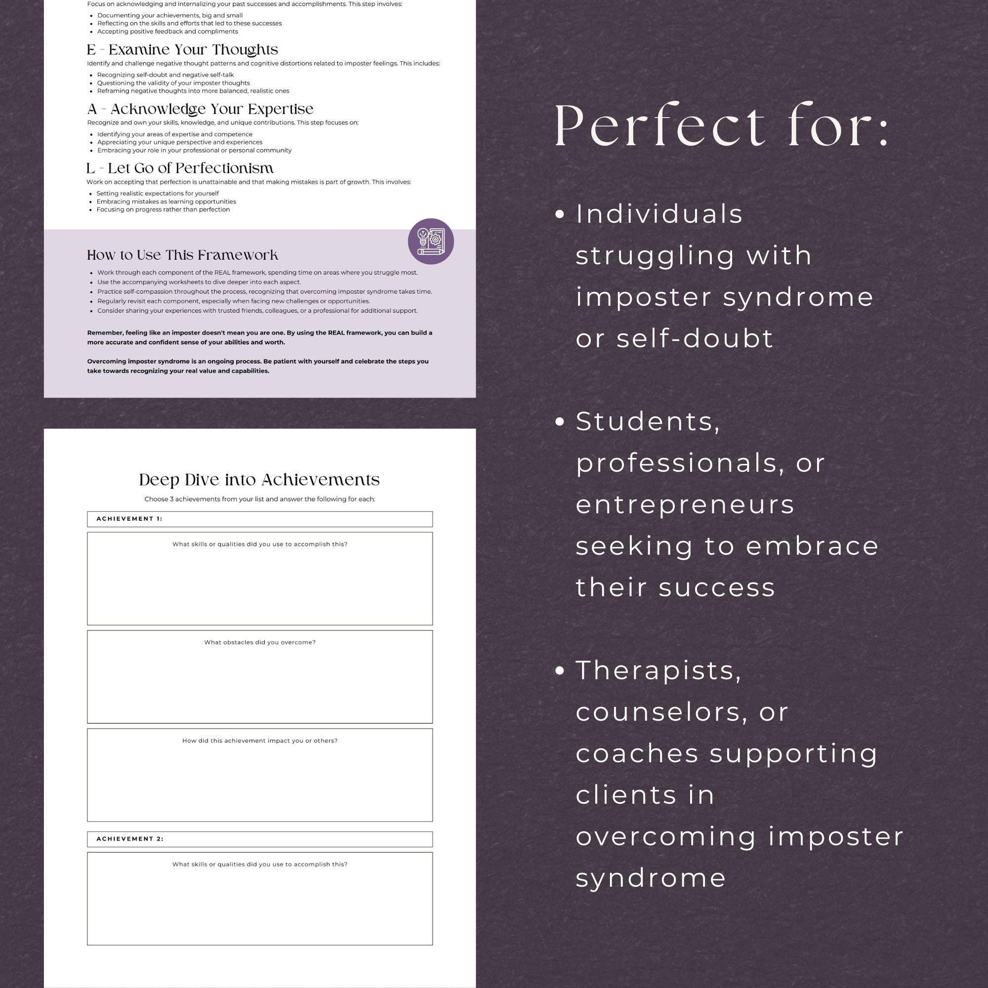 Imposter Syndrome Workbook, INSTANT DOWNLOAD, Therapy Worksheets for ...