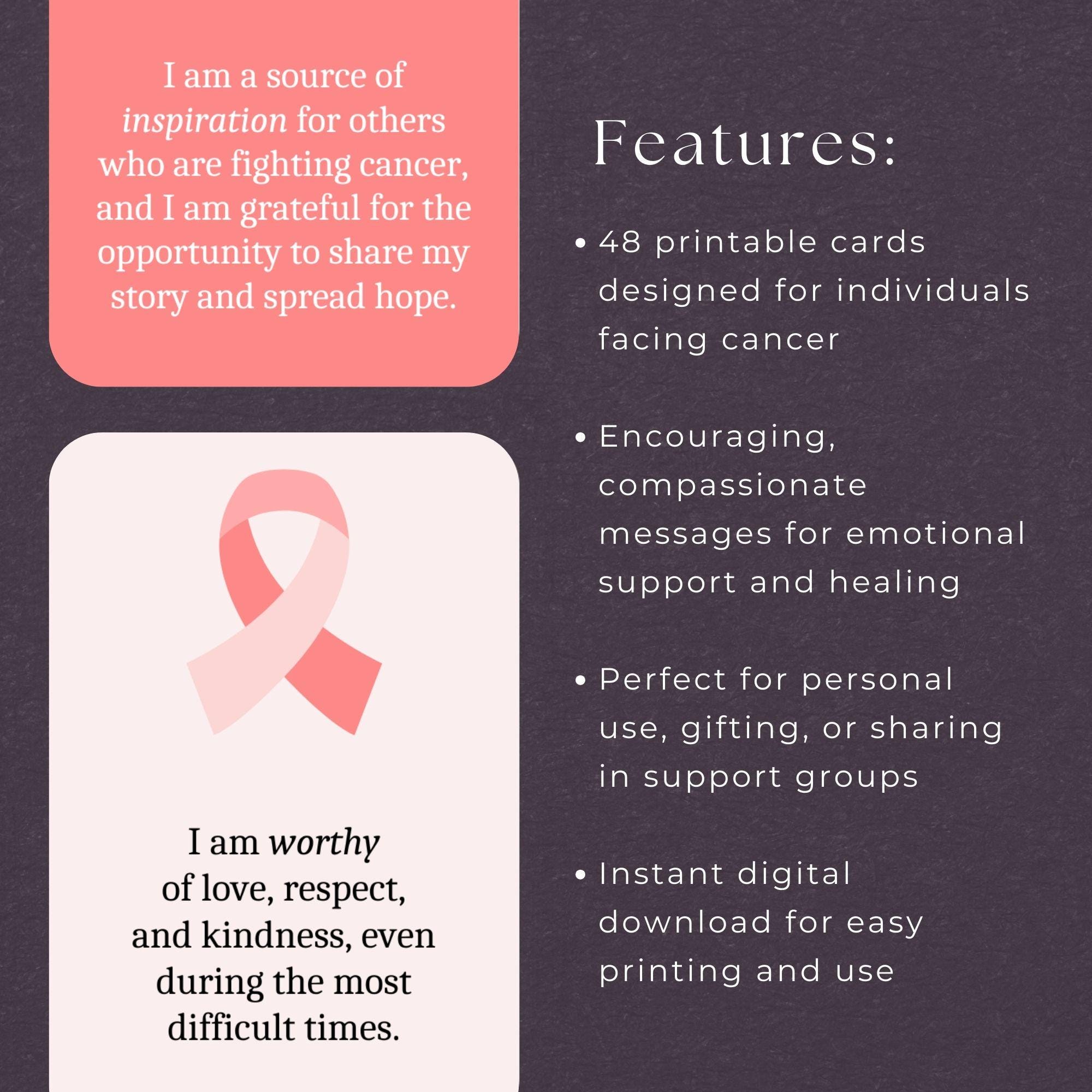 48 Cancer Affirmation Cards, INSTANT DOWNLOAD, Cancer Awareness ...