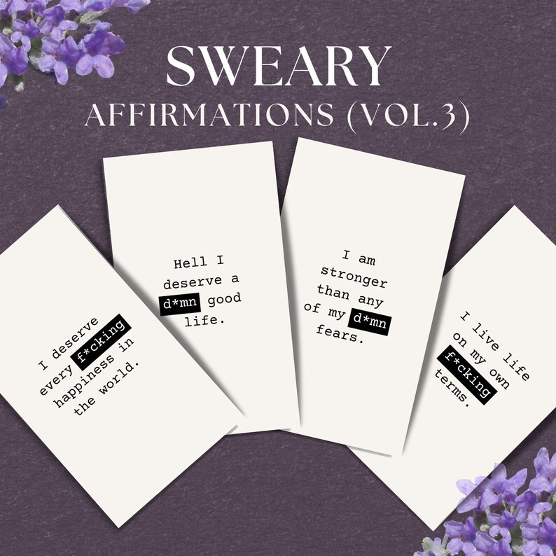 48 Sweary Affirmation Cards for Women, DIGITAL, Rude Cards, Swear ...
