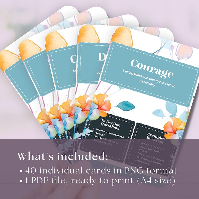 40 Core Values Cards, INSTANT DOWNLOAD, ACT Therapy, Character Trait ...