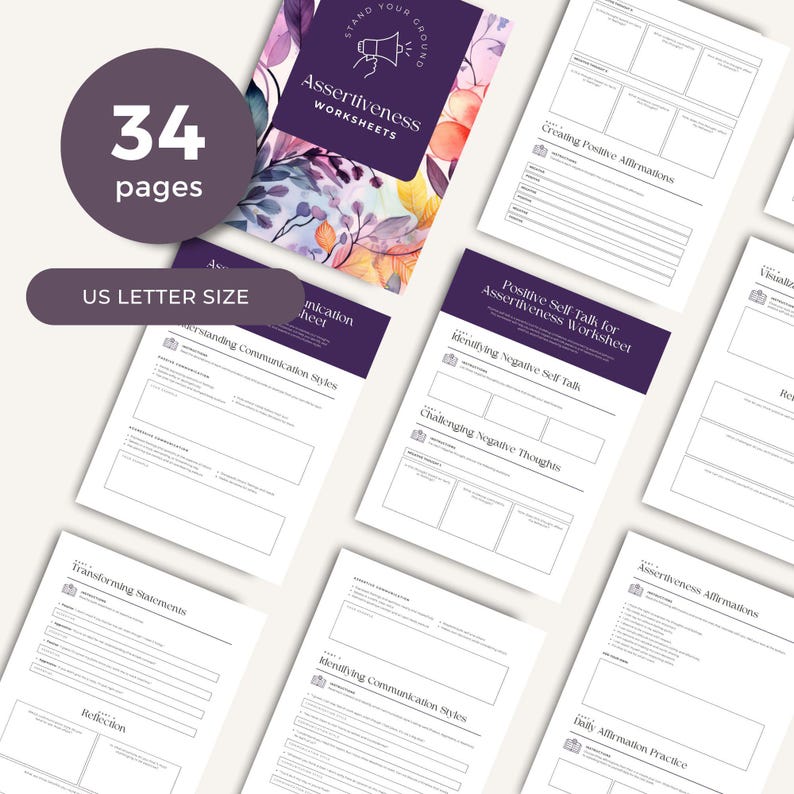 Assertiveness Worksheets, INSTANT DOWNLOAD, Communication Skills, Self ...