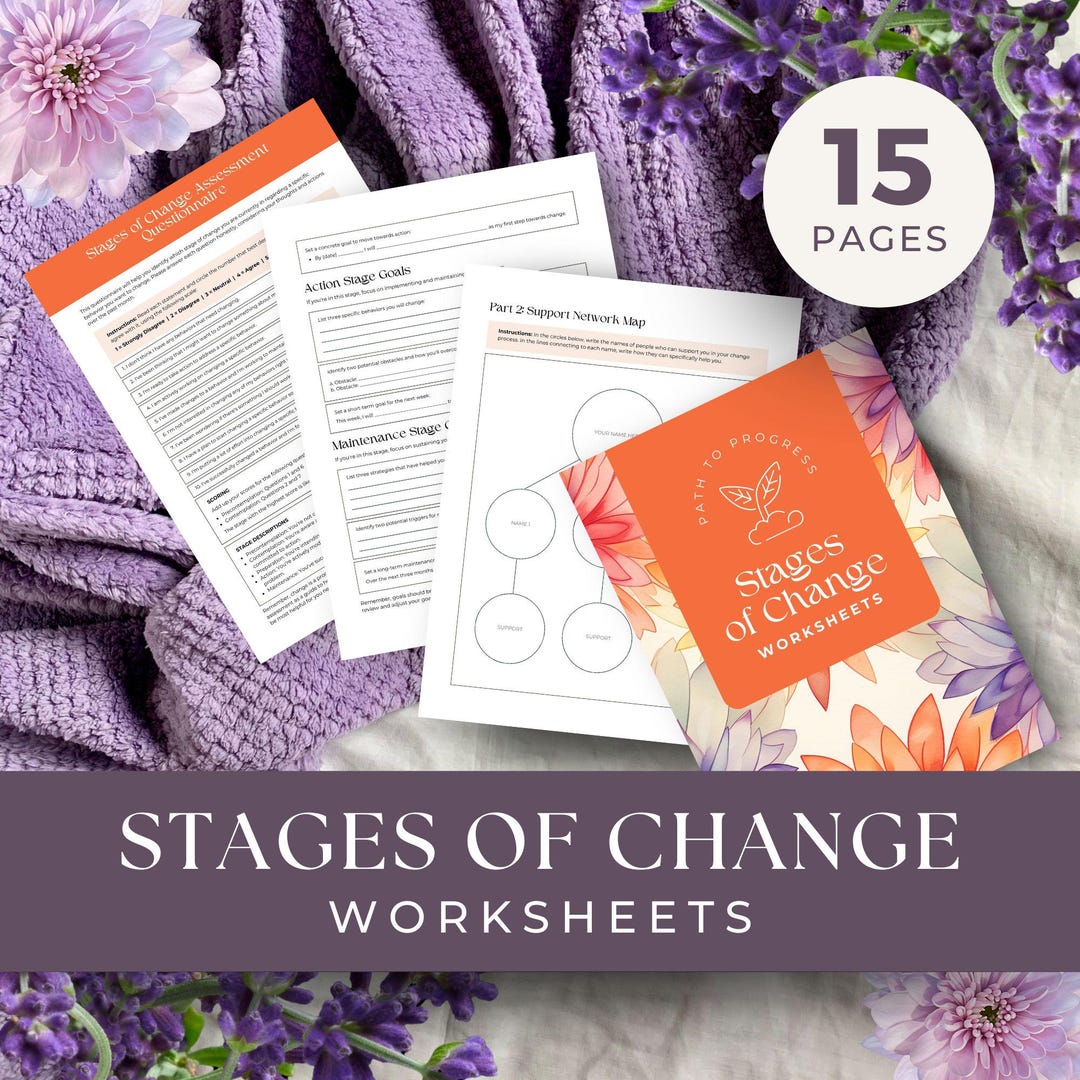 Stages of Change Worksheets, INSTANT DOWNLOAD, Therapy Worksheet ...