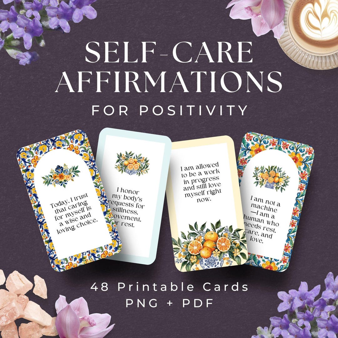 48 Self Care Affirmation Cards, INSTANT DOWNLOAD, Daily Motivation ...