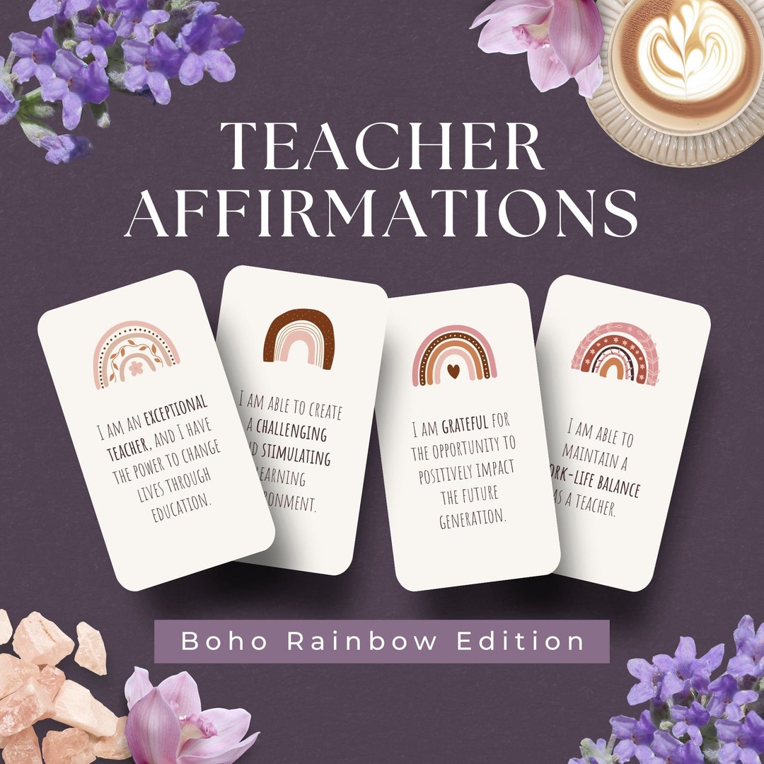 48 Teacher Affirmation Cards, INSTANT DOWNLOAD, Teacher Appreciation ...