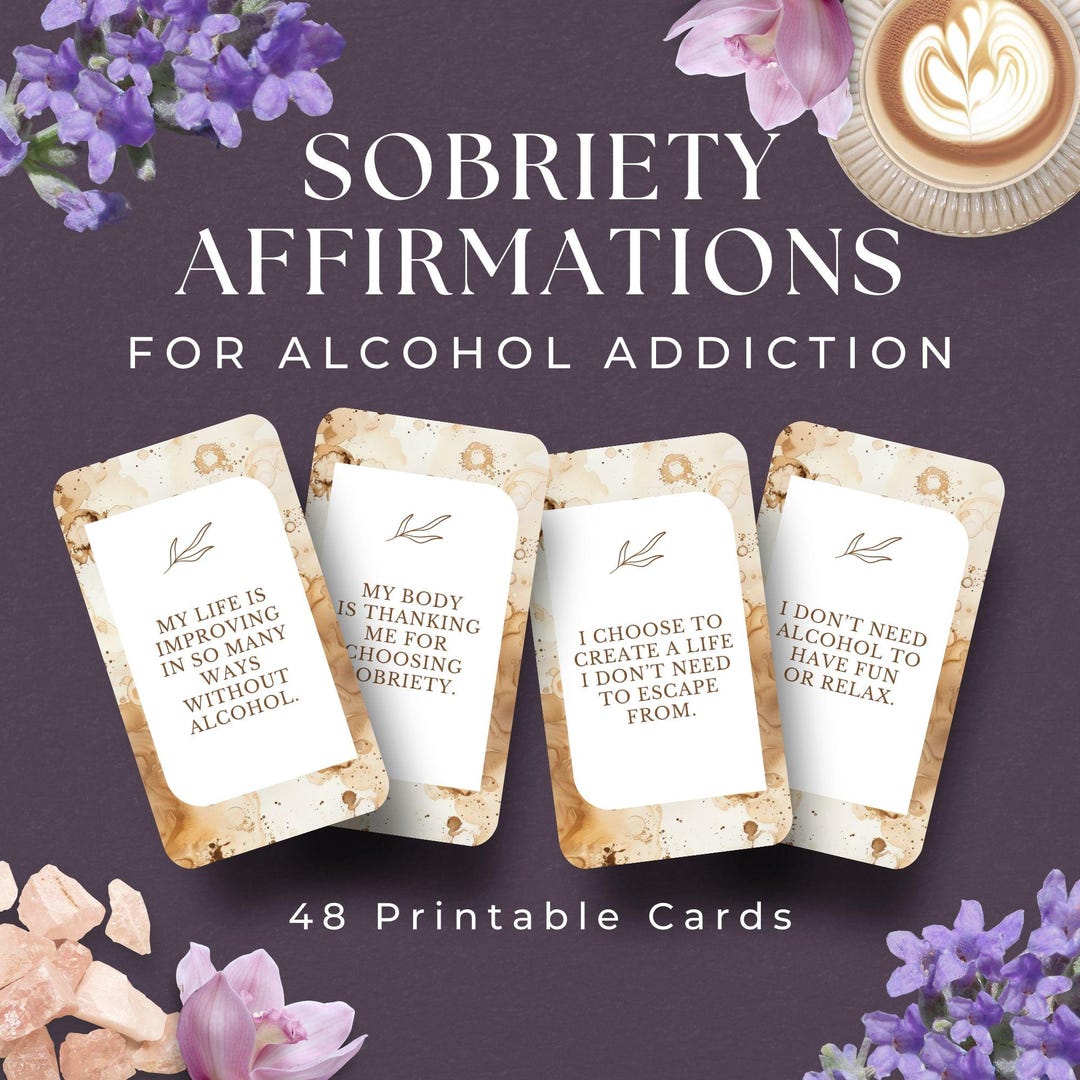 48 Sober Affirmation Cards, INSTANT DOWNLOAD, Printable Sobriety ...