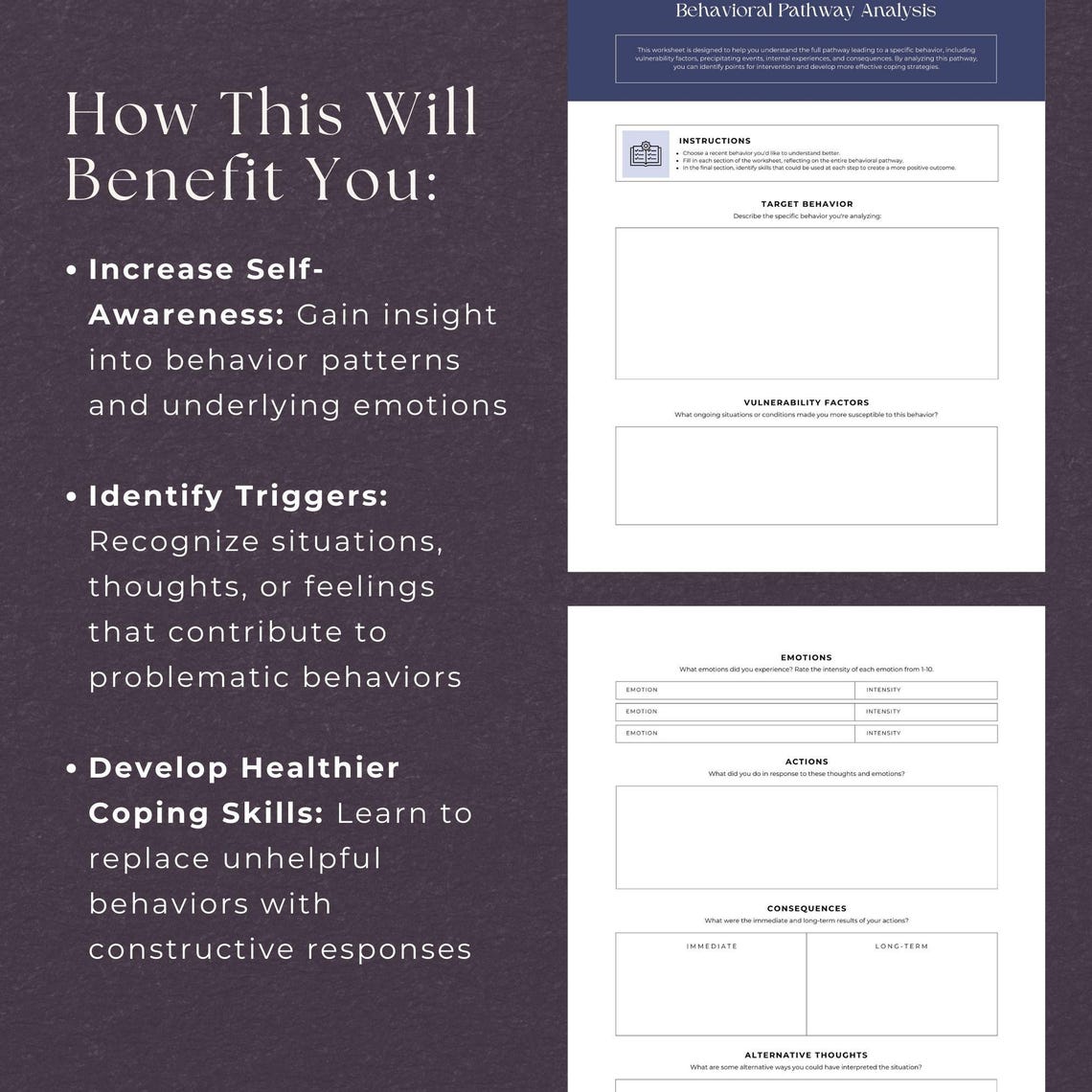 Behavior Chain Analysis Worksheet, INSTANT DOWNLOAD, DBT Skills, Mental ...