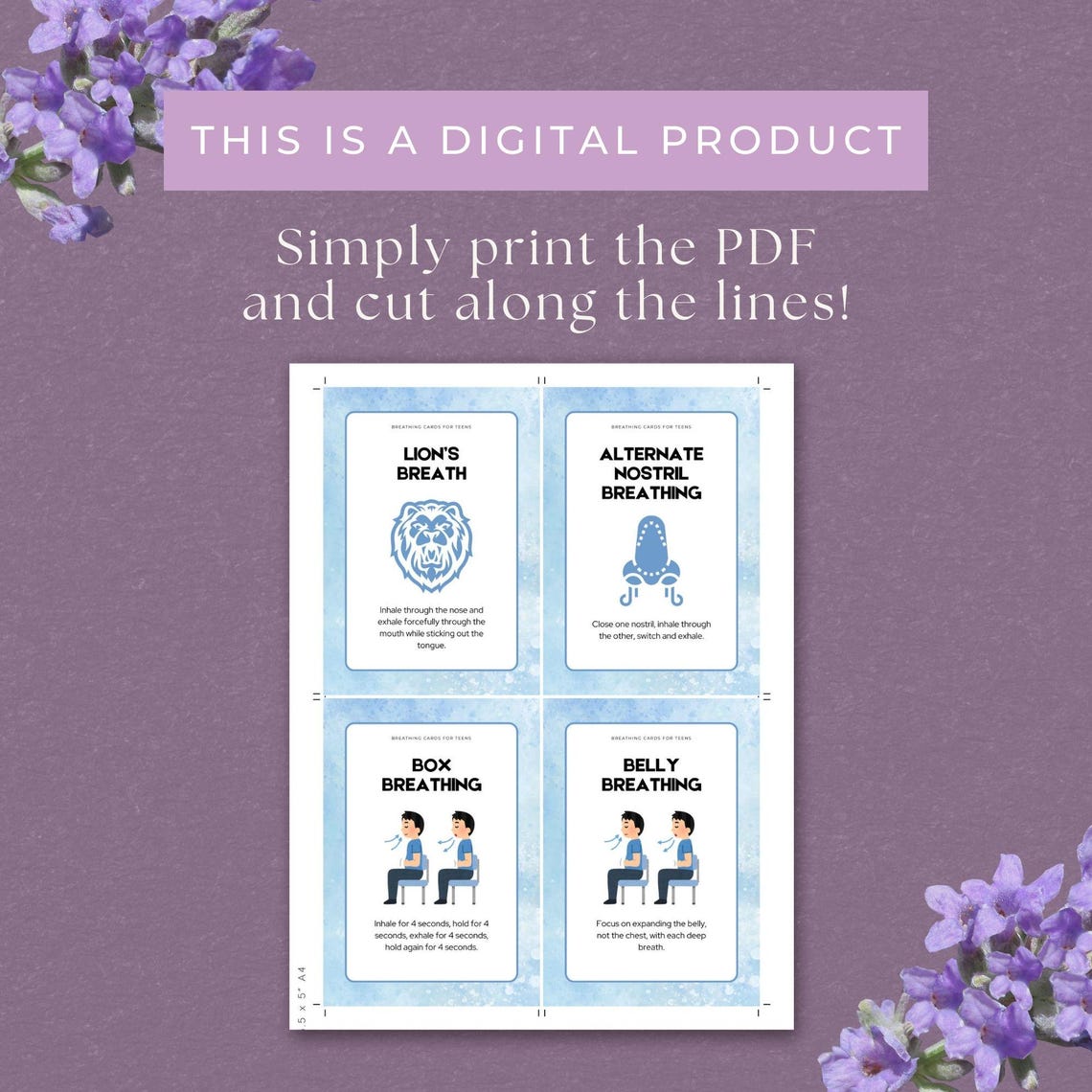 25 Mindfulness Breathing Cards for Teens, INSTANT DOWNLOAD, Self ...