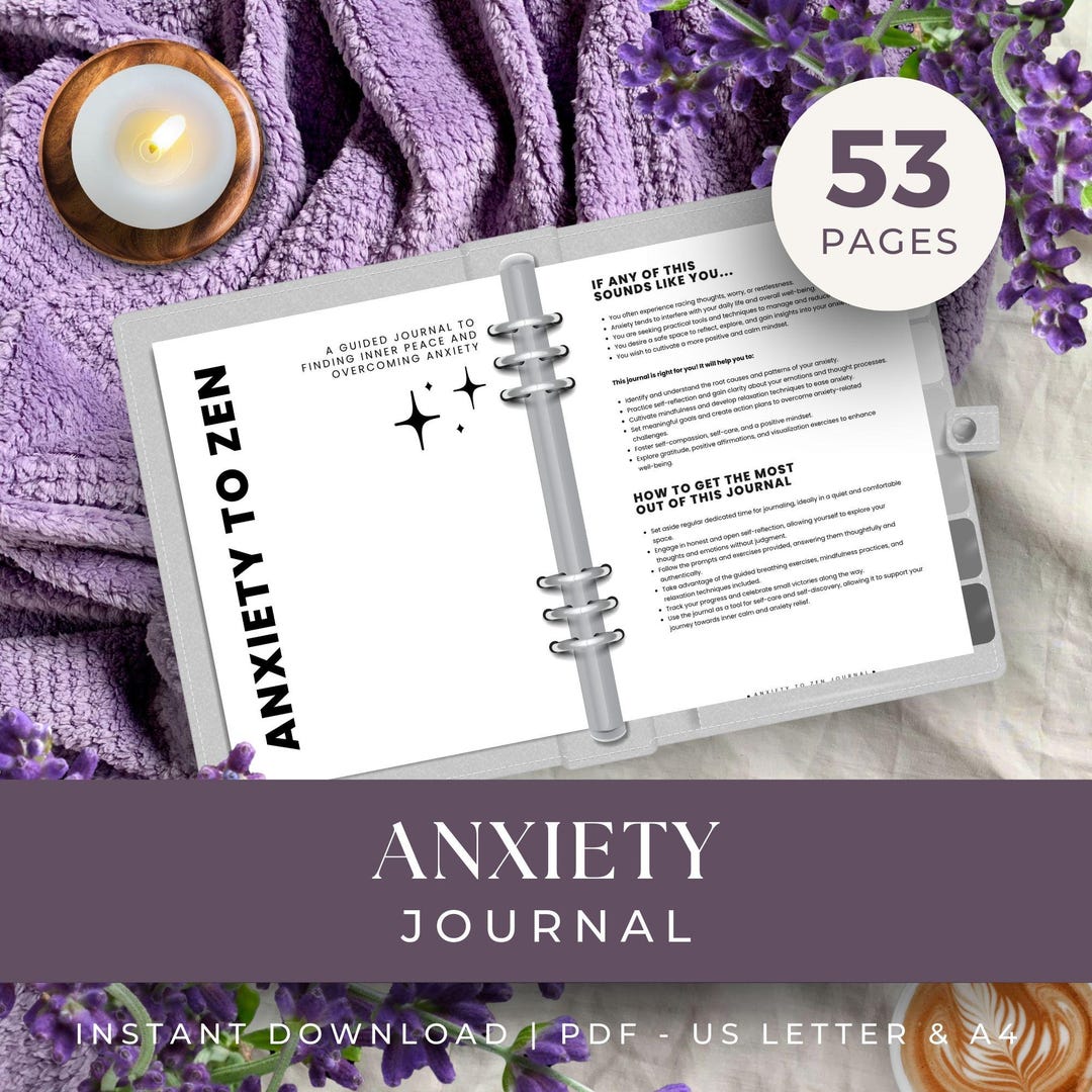 53-page Anxiety Journal Printable, INSTANT DOWNLOAD, Anxiety Gift ...