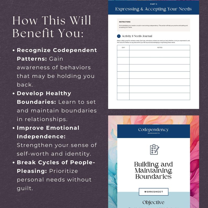 Overcome Codependency Worksheets, INSTANT DOWNLOAD, Codependency ...