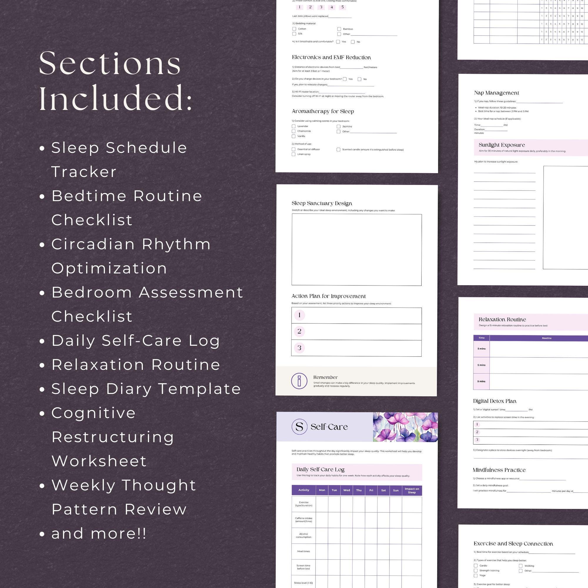 Sleep Hygiene Workbook, INSTANT DOWNLOAD, Sleep Journal, Therapy Worksheets, Self-care for ...