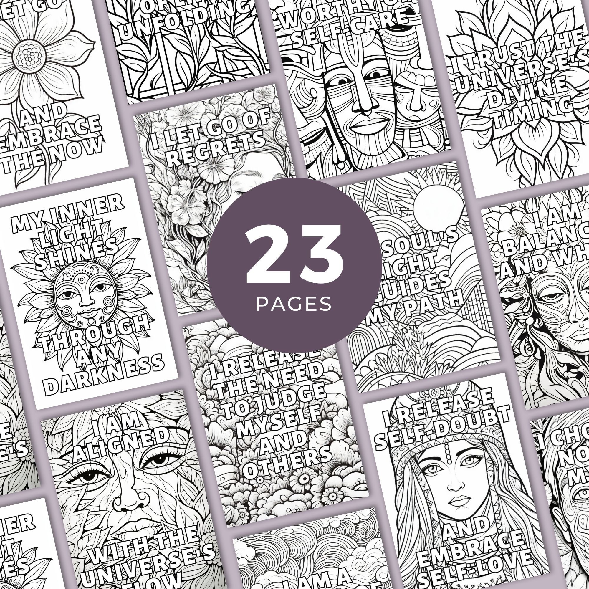 Mindfulness Affirmation Colouring Pages, INSTANT DOWNLOAD, Adult ...