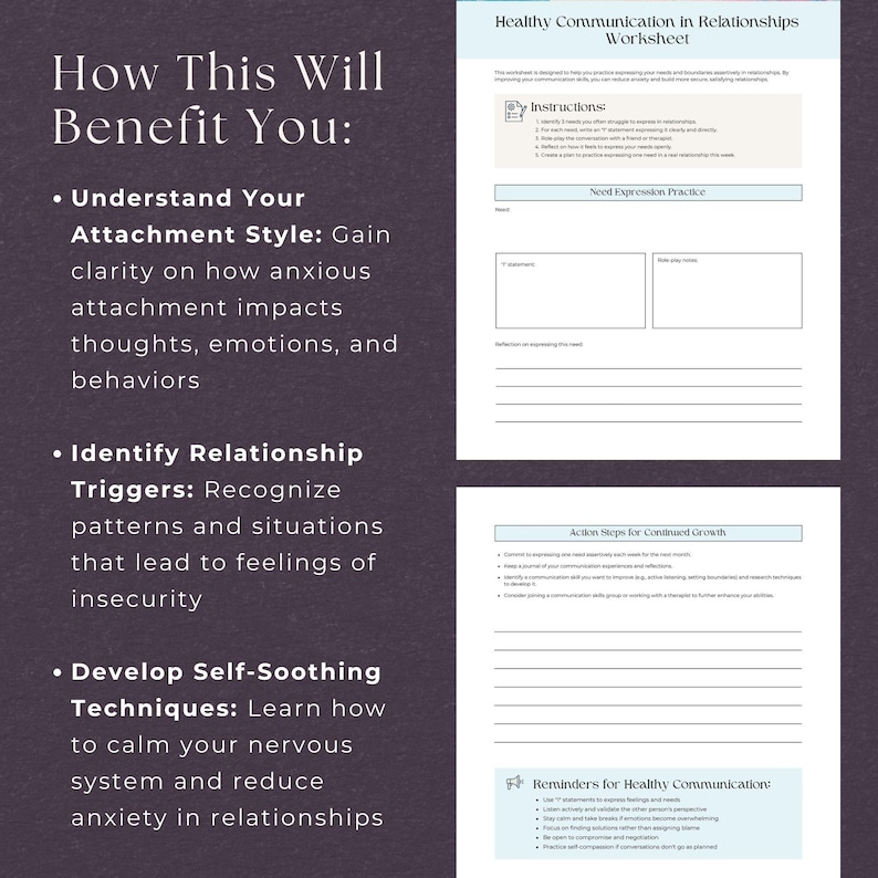 Anxious Attachment Worksheet, INSTANT DOWNLOAD, Therapy Tools for ...