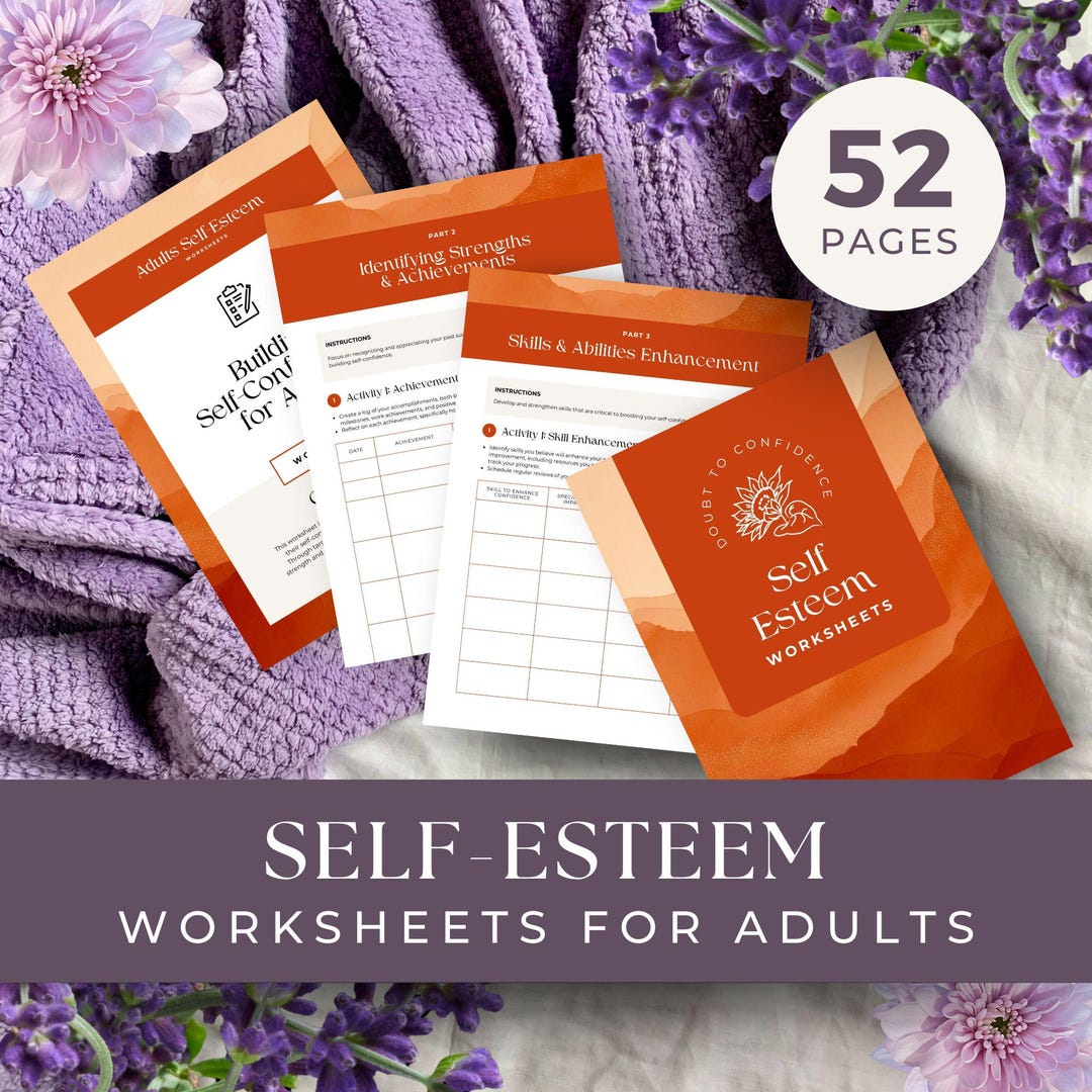 Self Esteem Worksheets Foradults, INSTANT DOWNLOAD, Confidence Building ...