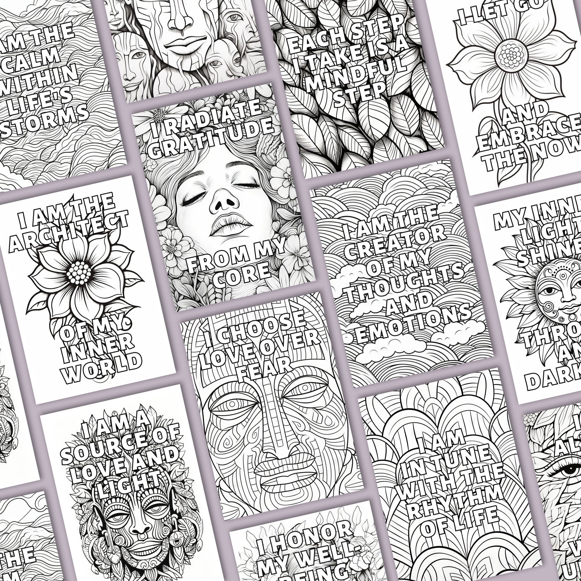Mindfulness Affirmation Colouring Pages, INSTANT DOWNLOAD, Adult ...