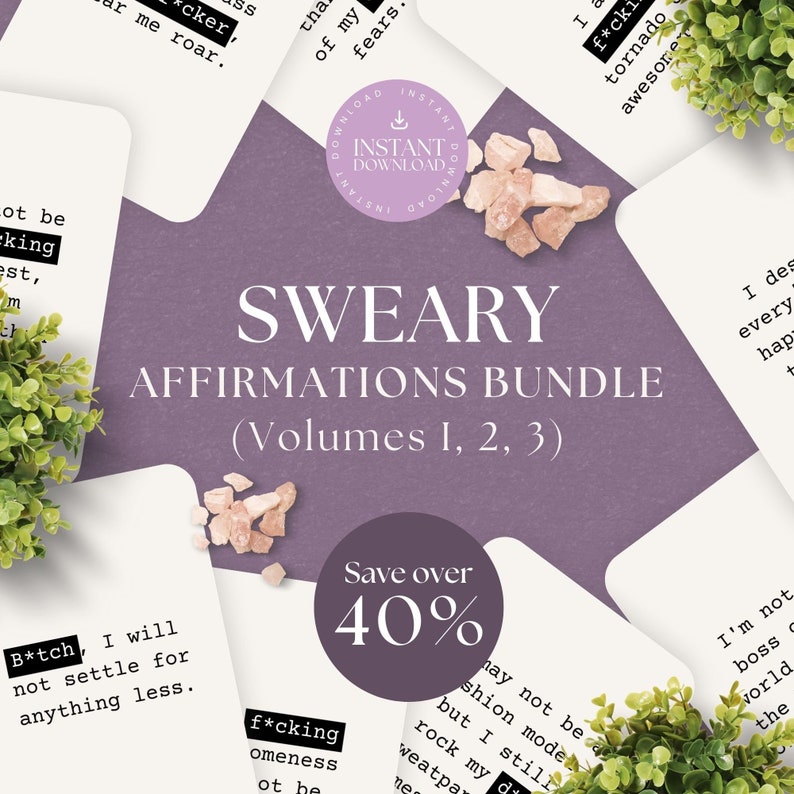 144 Sweary Affirmations Bundle, DIGITAL, Rude Cards, Swear Affirmations ...