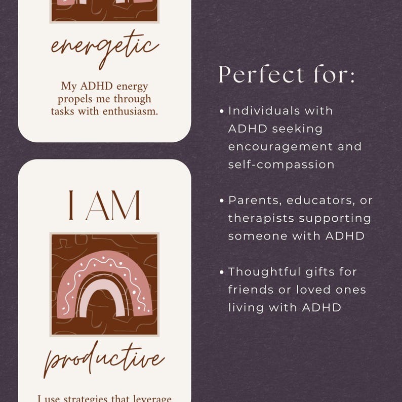 ADHD Affirmation Cards, INSTANT DOWNLOAD, I Am Affirmations for Adhd ...