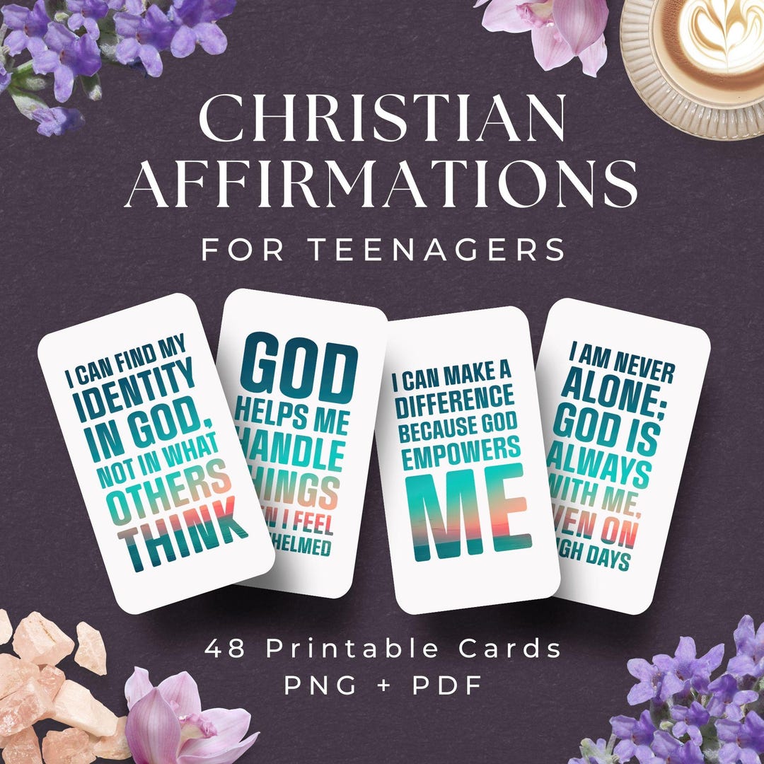 48 Christian Affirmation Cards for Teens, INSTANT DOWNLOAD, Bible Verse ...