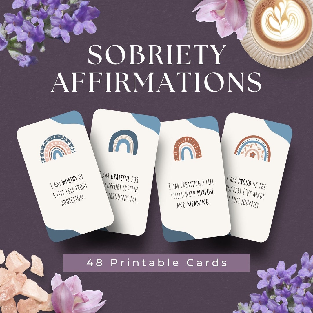 48 Sobriety Affirmation Cards, INSTANT DOWNLOAD, Sobriety Support ...