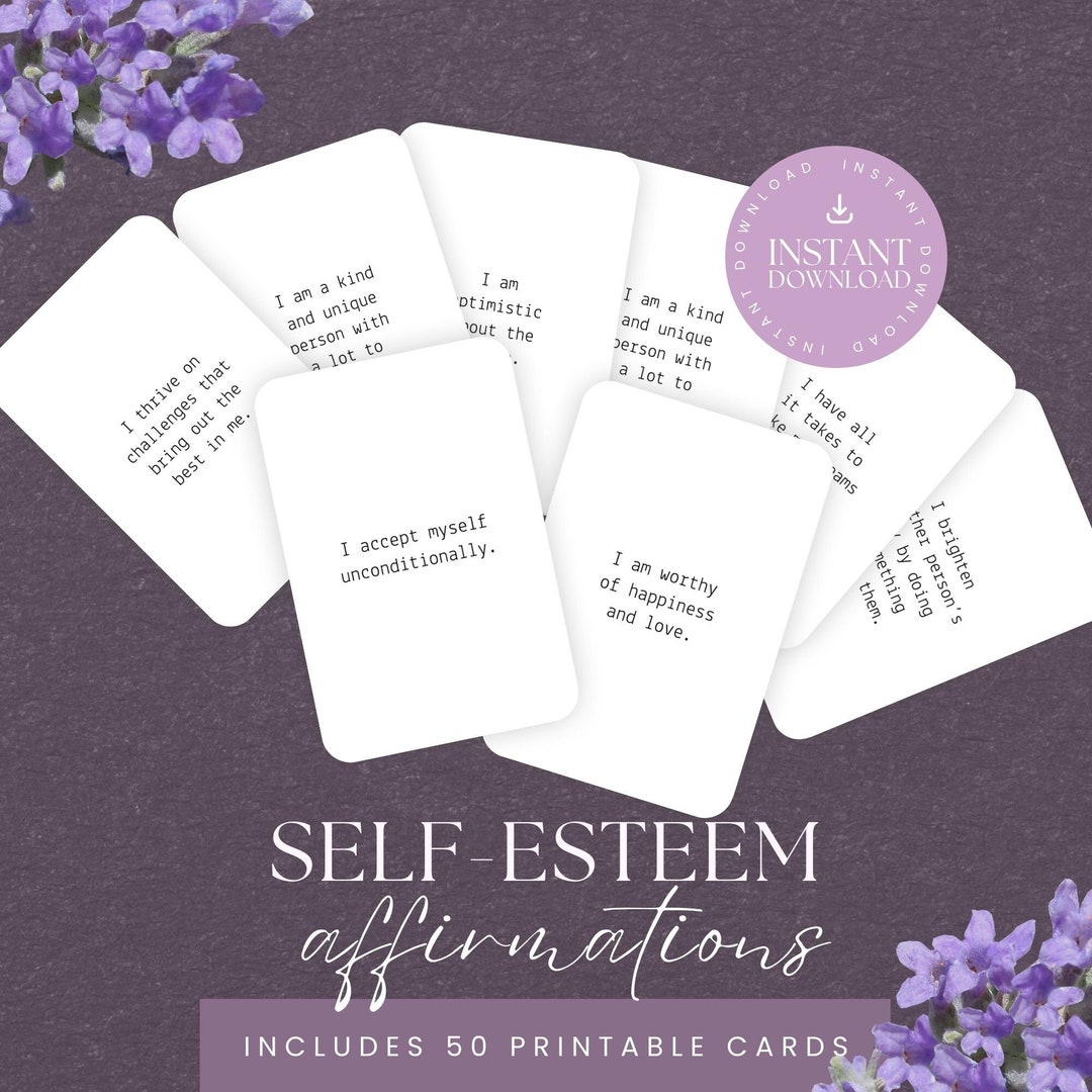 50 Self Esteem Booster Affirmation Cards Printable INSTANT - Etsy