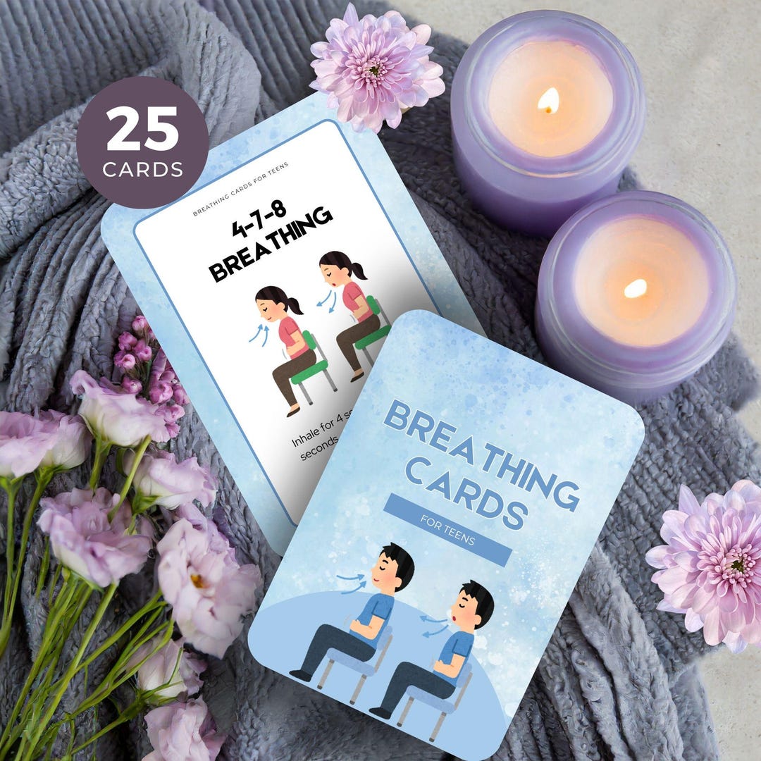 25 Mindfulness Breathing Cards for Teens, INSTANT DOWNLOAD, Self ...