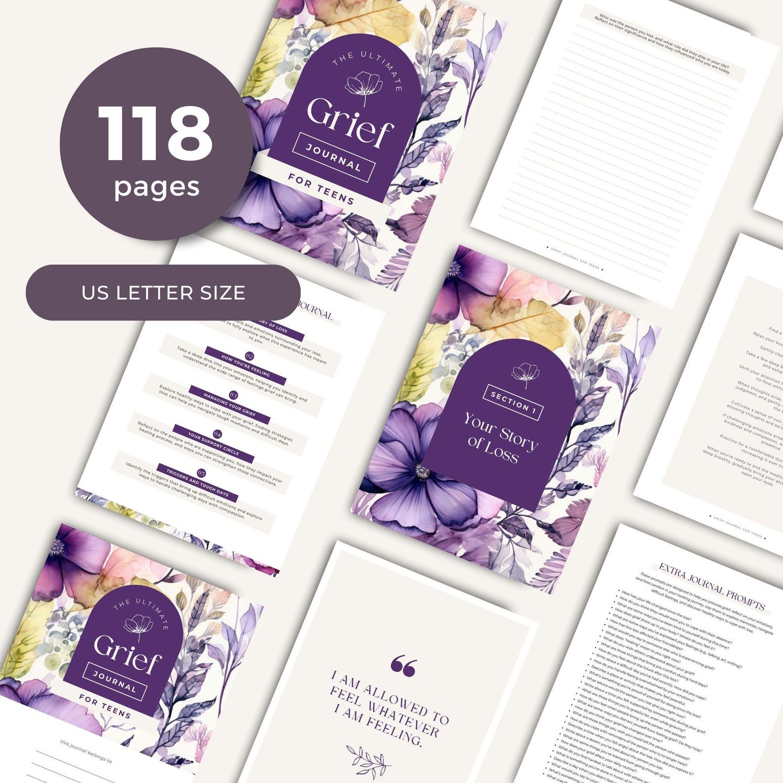 Grief Journal for Teens, INSTANT DOWNLOAD, Coping Skills for Grief and ...