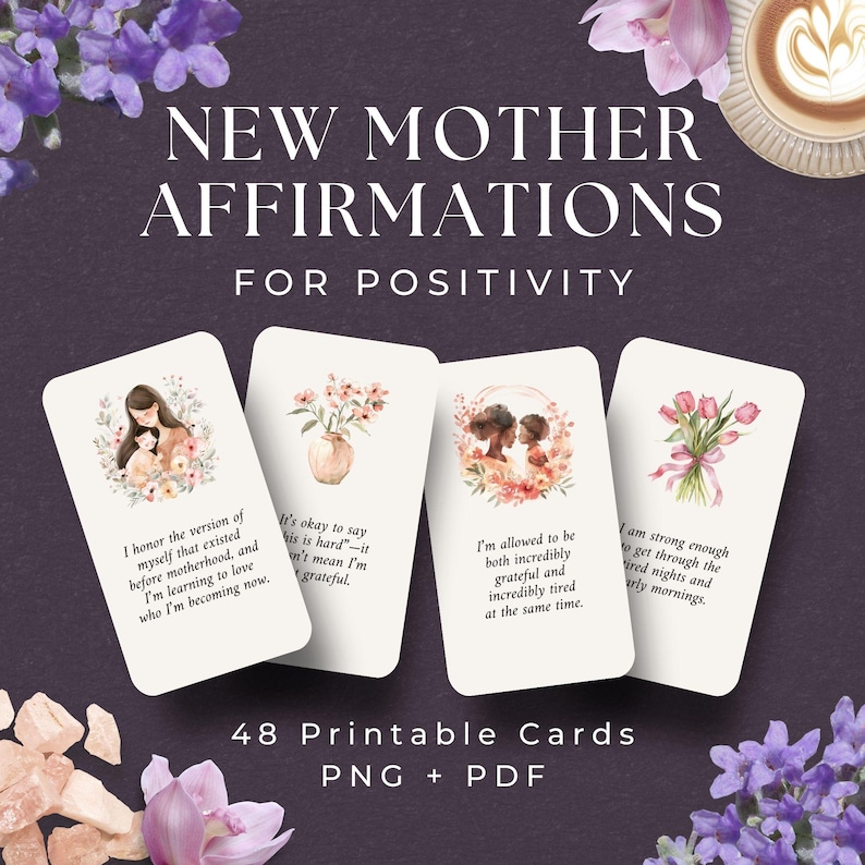 48 New Mother Affirmation Cards, INSTANT DOWNLOAD, Positive Postpartum ...
