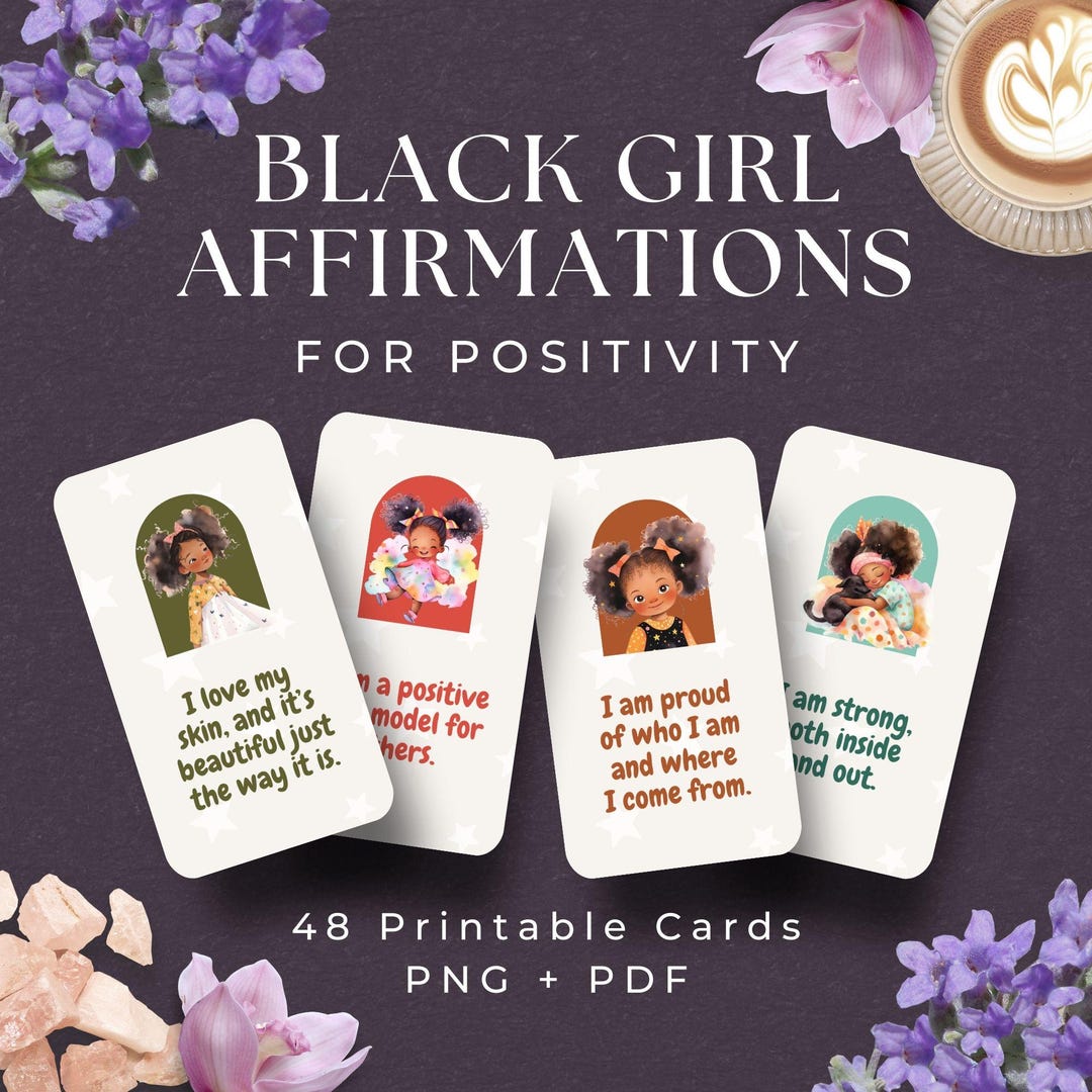 48 Affirmation Cards for Black Girls, INSTANT DOWNLOAD, Encouragement ...