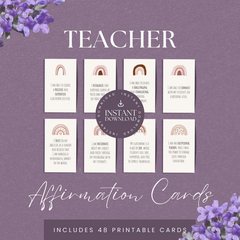 48 Teacher Affirmation Cards INSTANT DOWNLOAD Teacher - Etsy