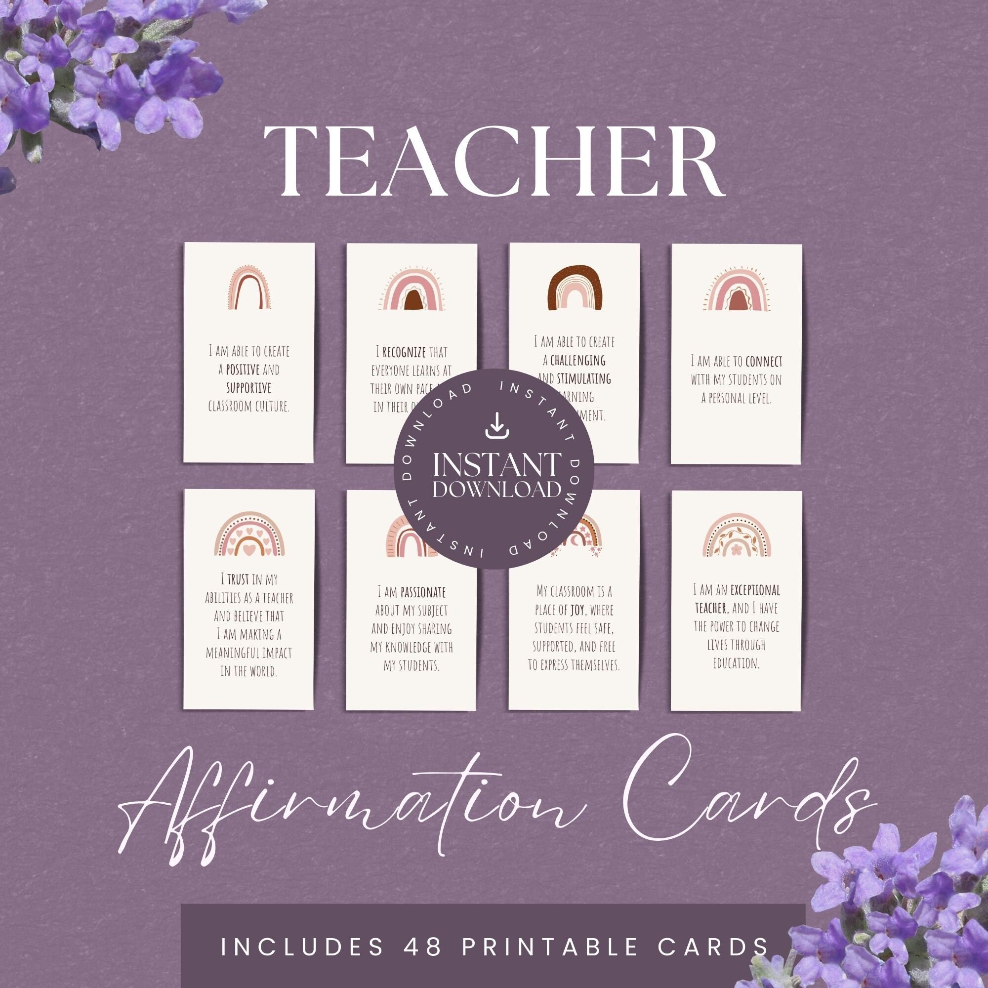 48 Teacher Affirmation Cards INSTANT DOWNLOAD Teacher - Etsy