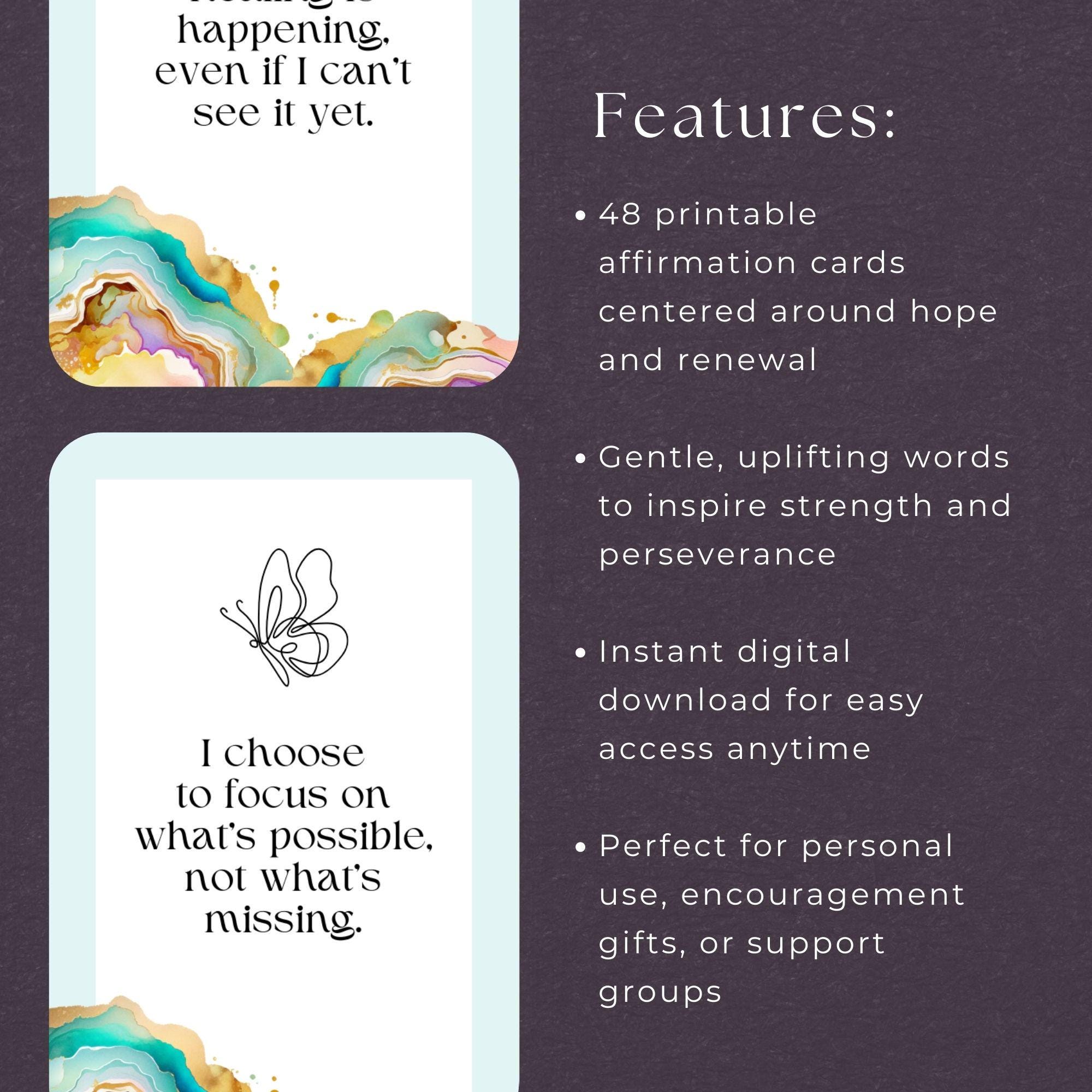 48 Hope Affirmation Cards, INSTANT DOWNLOAD, Printable Inspirational ...