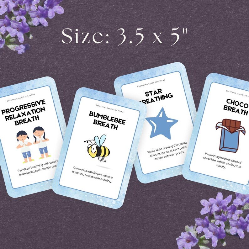 25 Mindfulness Breathing Cards for Teens, INSTANT DOWNLOAD, Self ...