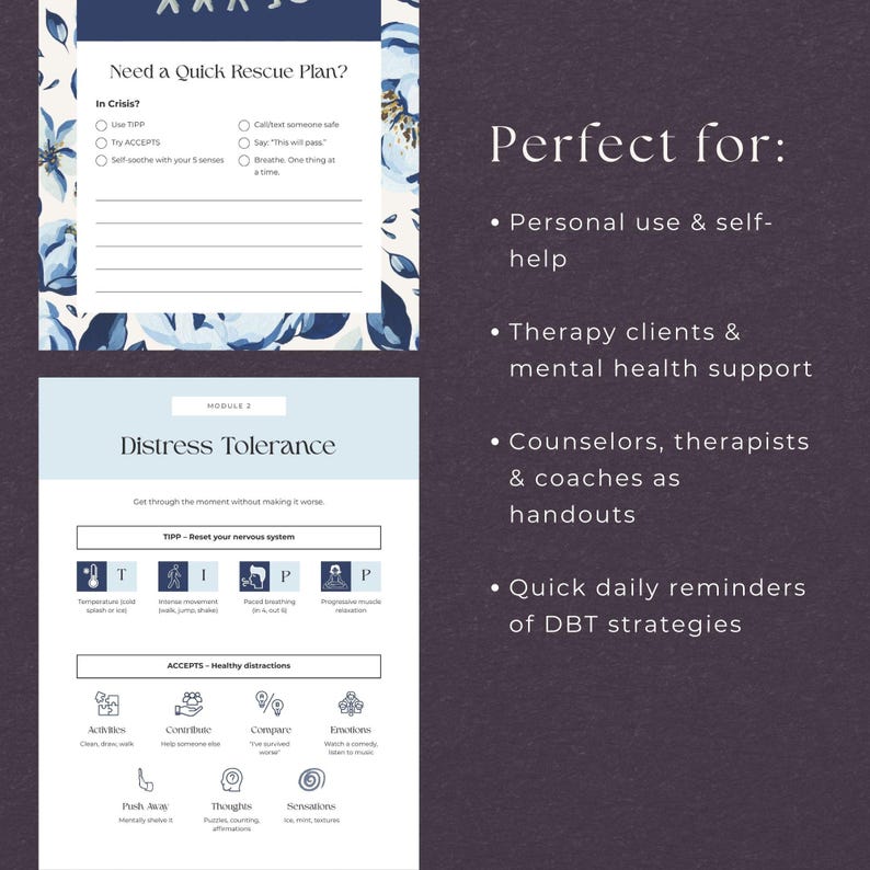 DBT Skills Cheat Sheet, INSTANT DOWNLOAD, Coping Skills Guide, Mental ...