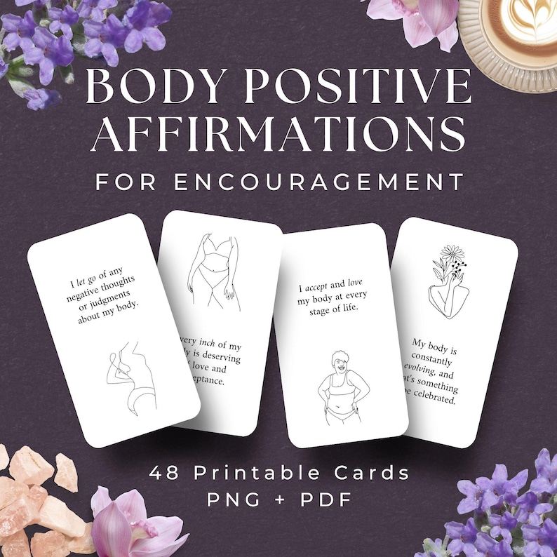 48 Body Positive Affirmation Cards, INSTANT DOWNLOAD, Body Positivity ...