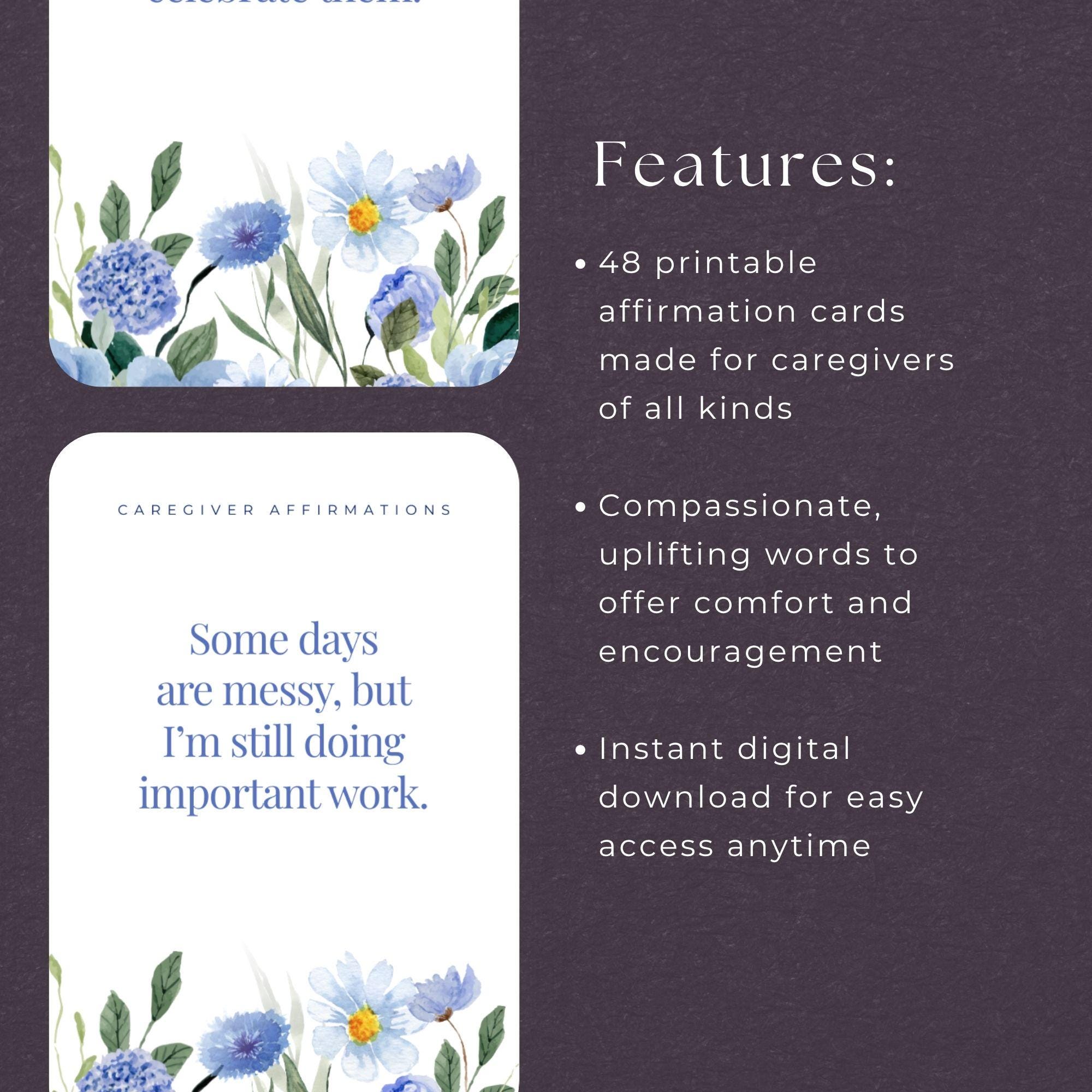 48 Caregiver Affirmation Cards, INSTANT DOWNLOAD, Inspirational Quote ...