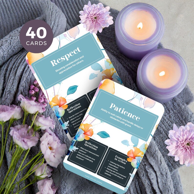 40 Core Values Cards, INSTANT DOWNLOAD, ACT Therapy, Character Trait ...