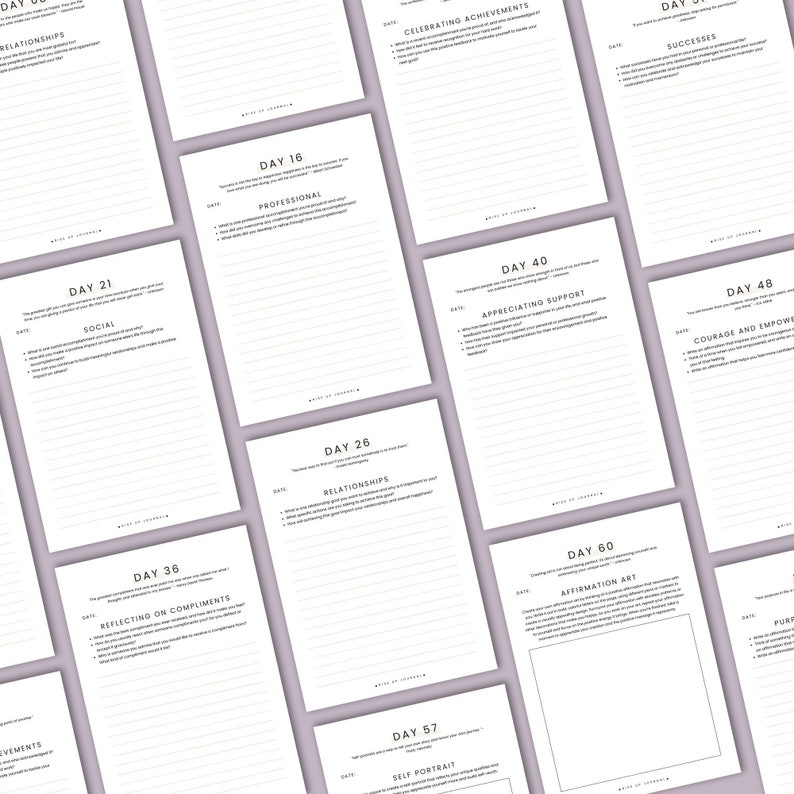 60-day Self Worth Journal Printable, INSTANT DOWNLOAD, Self Love ...