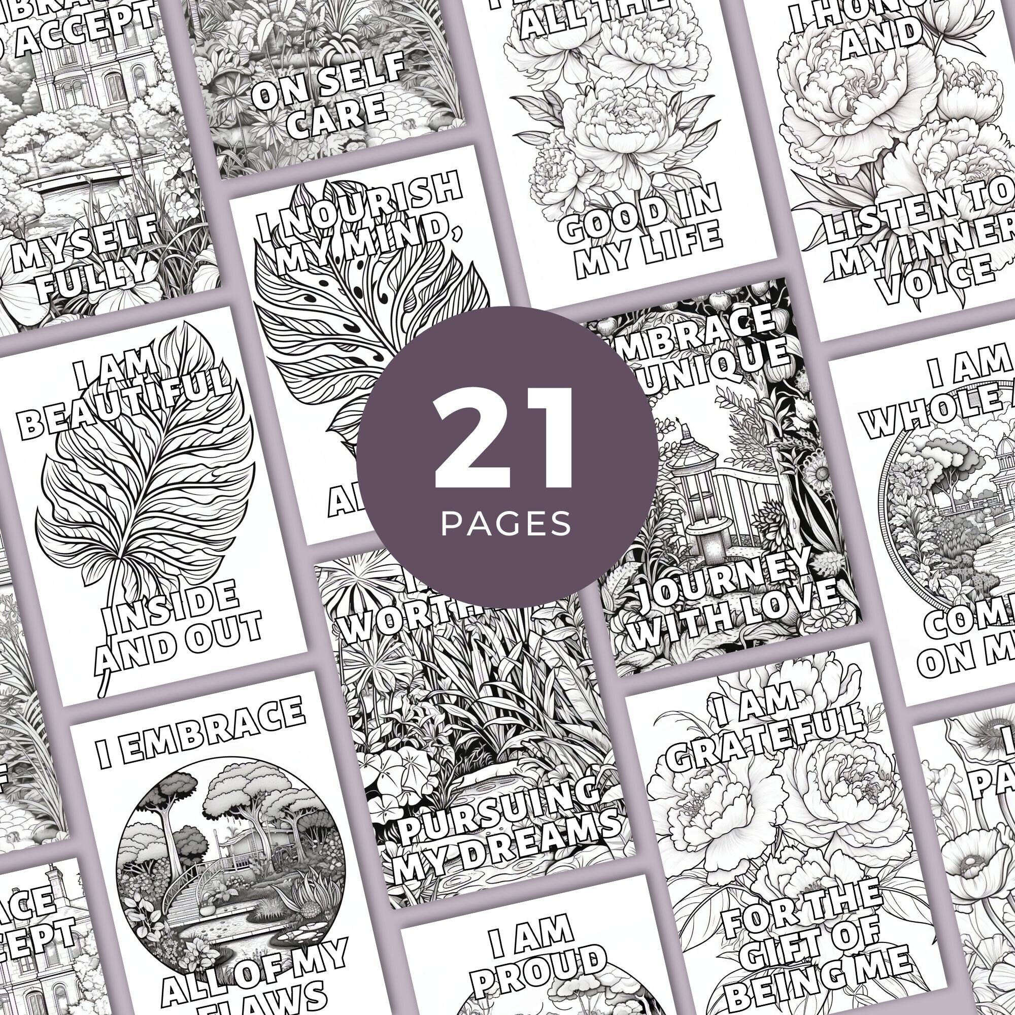 Self Love Affirmations Colouring Pages, INSTANT DOWNLOAD, Adult ...