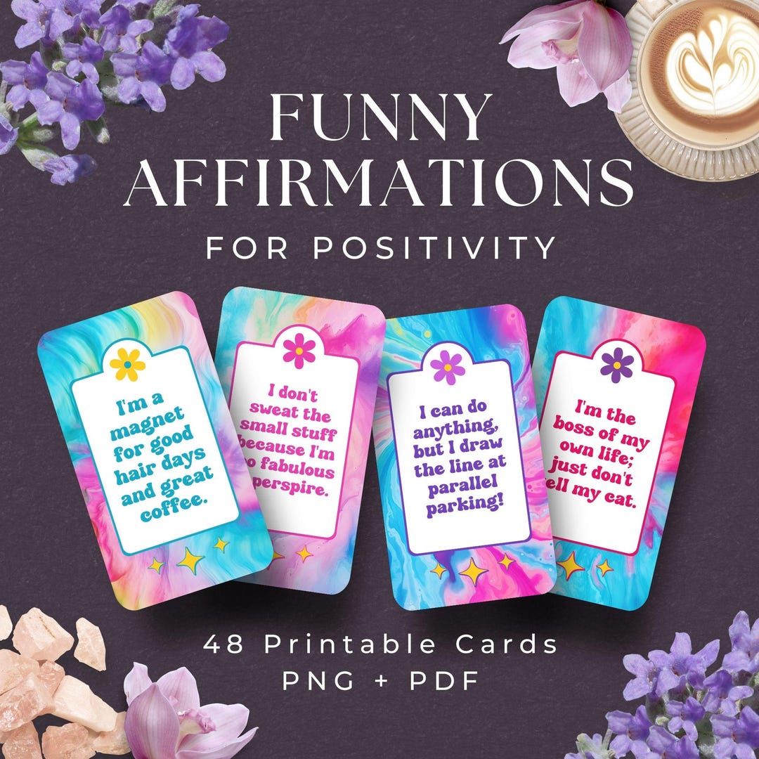 48 Funny Affirmation Cards for Women, INSTANT DOWNLOAD, Funny Gift ...