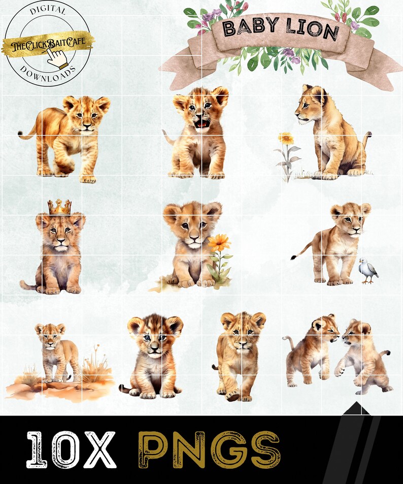 Baby Lion Watercolor Clipart Cute Clip Art for Commercial - Etsy