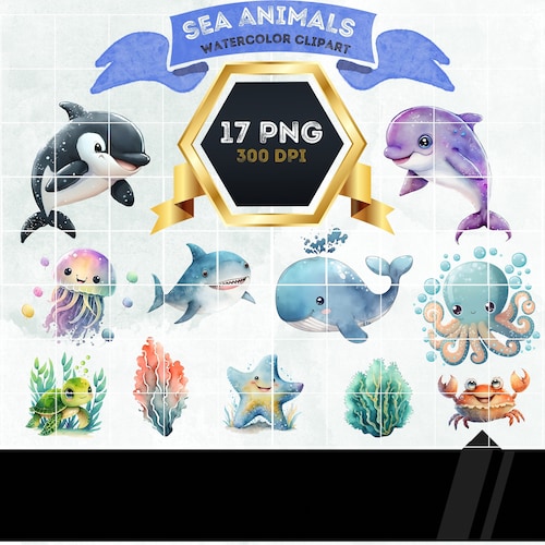 Ocean Animals Clipart Sea Animals Watercolor Clipart - Etsy