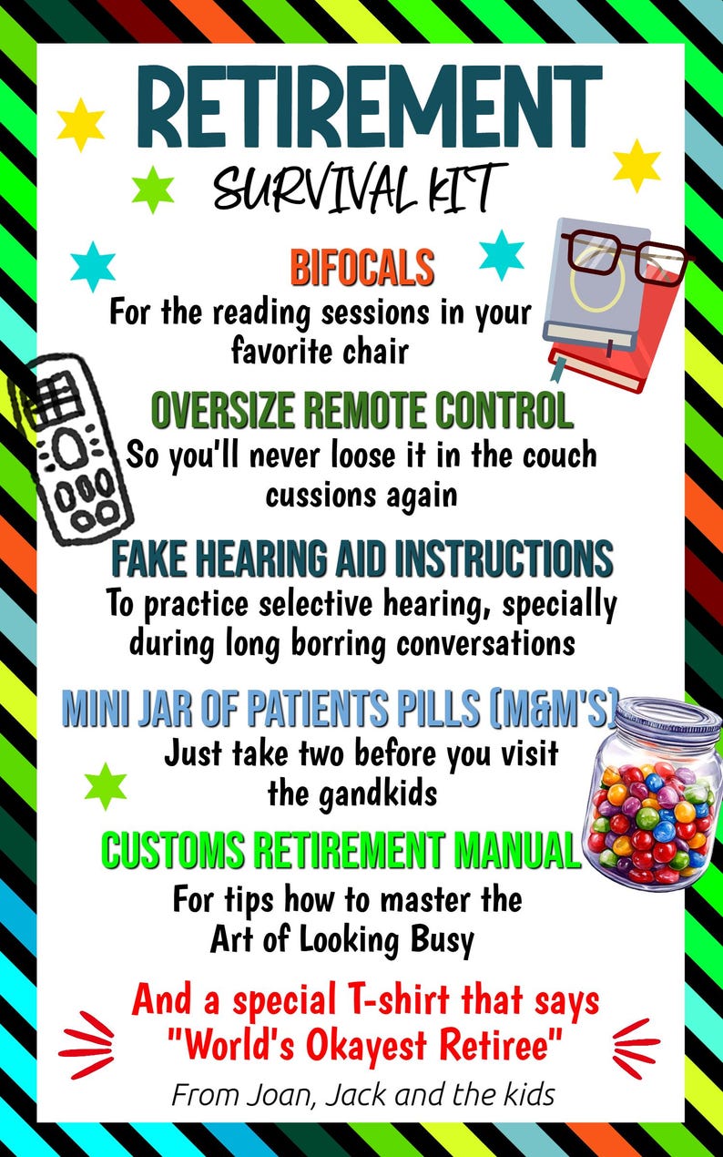 Retirement Survival Kit Gift Bag Label, Editable, Retirement Gift Bag ...