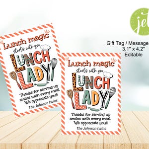 Lunch Lady Appreciation Gift Tag: Editable Thank You Note (digital ...