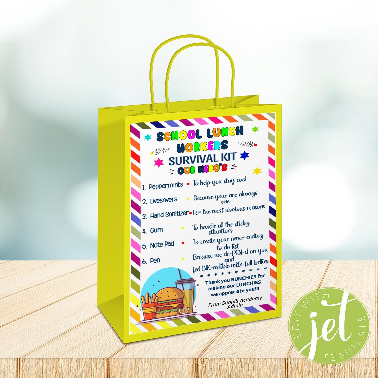 Editable Lunch Workers Survival Kit Tag, Goody Bag, Lunch Worker ...